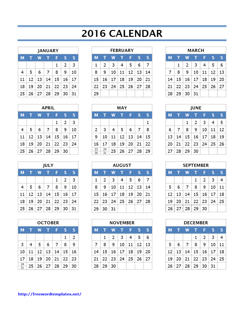 2016 Calendar Templates