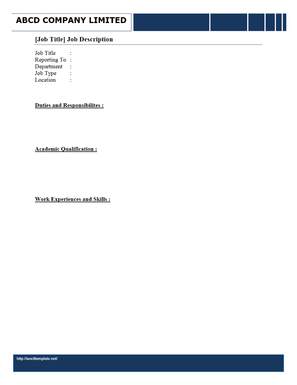 Job Description Template Job Description Template