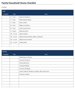 Family Household Chores Checklist